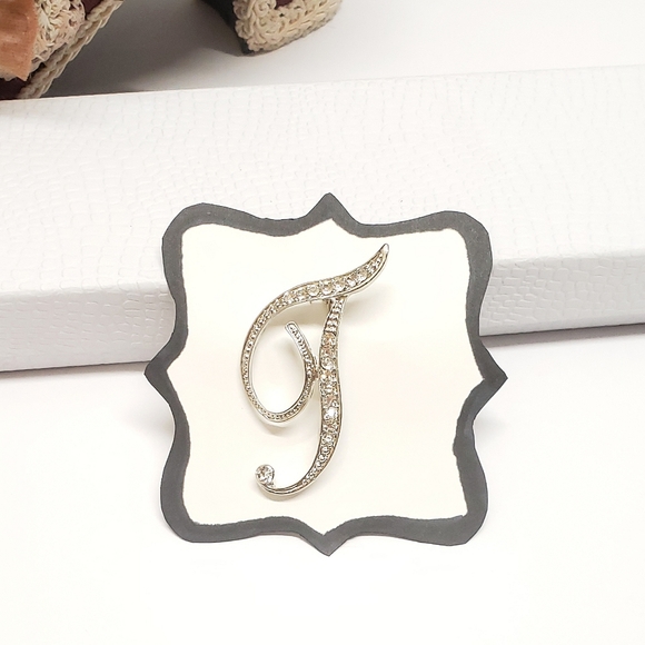 Jewelry | Vintage Style Silver Tone Crystal Letter T Brooch | Poshmark